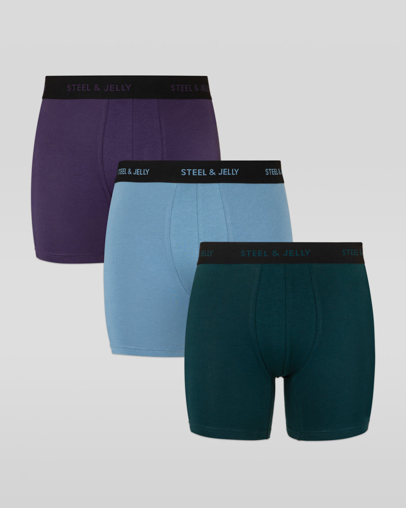Steel & Jelly Men’s Purple, Blue & Green Three Pack Boxers