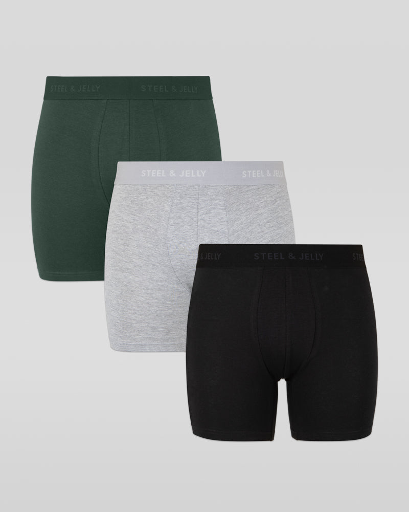 Steel & Jelly Men’s Khaki, Grey & Black Three Pack Boxers